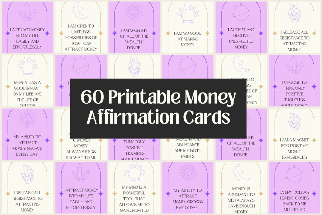 Set of 60 Money Affirmation Printable Cards Digital Download Money ...