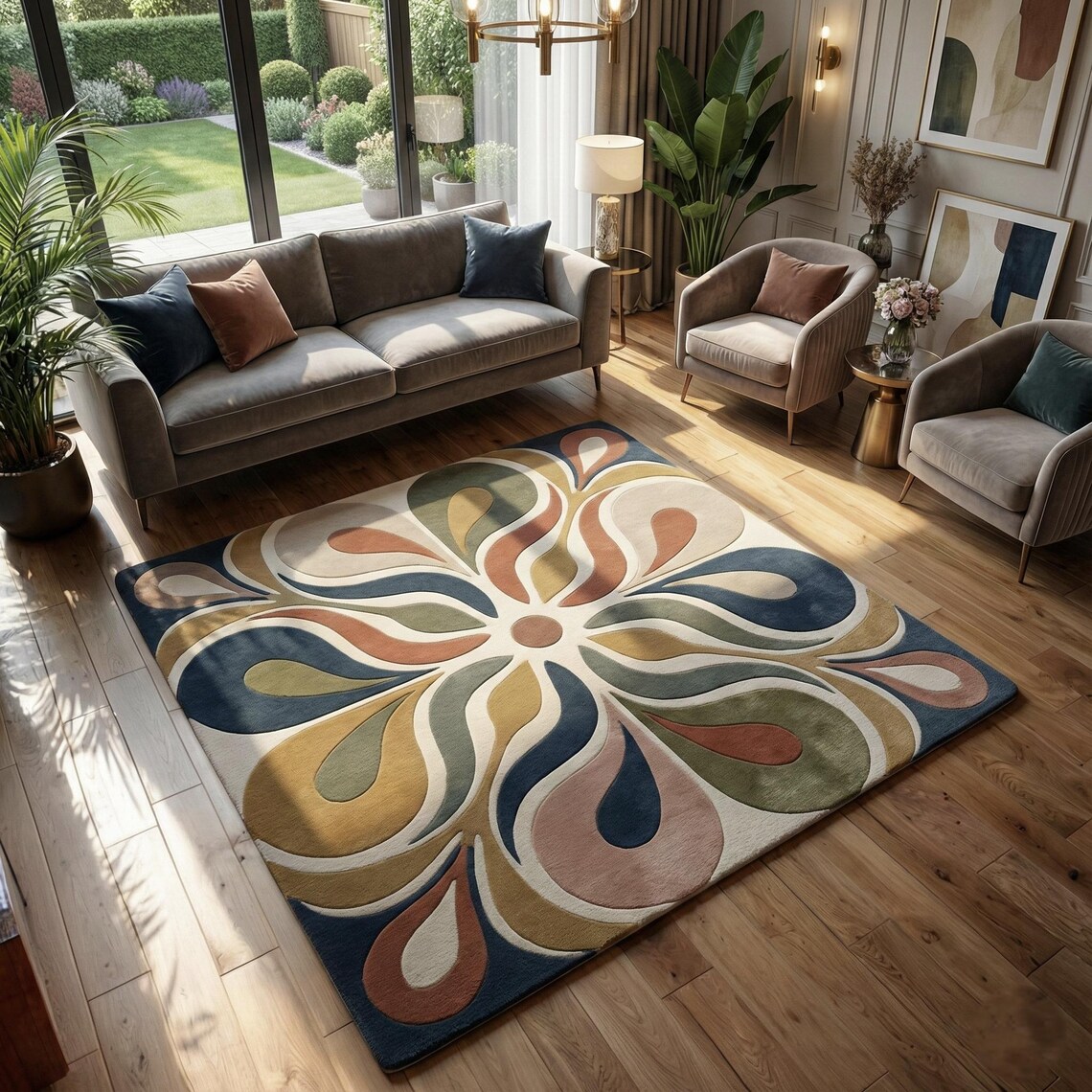 Hand Tufted Neutral Modern Abstract Area Rug for Living Room Soft ...