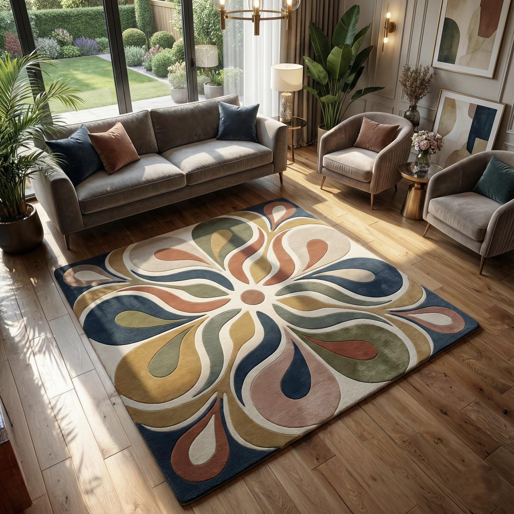 Hand Tufted Neutral Modern Abstract Area Rug for Living Room Soft ...