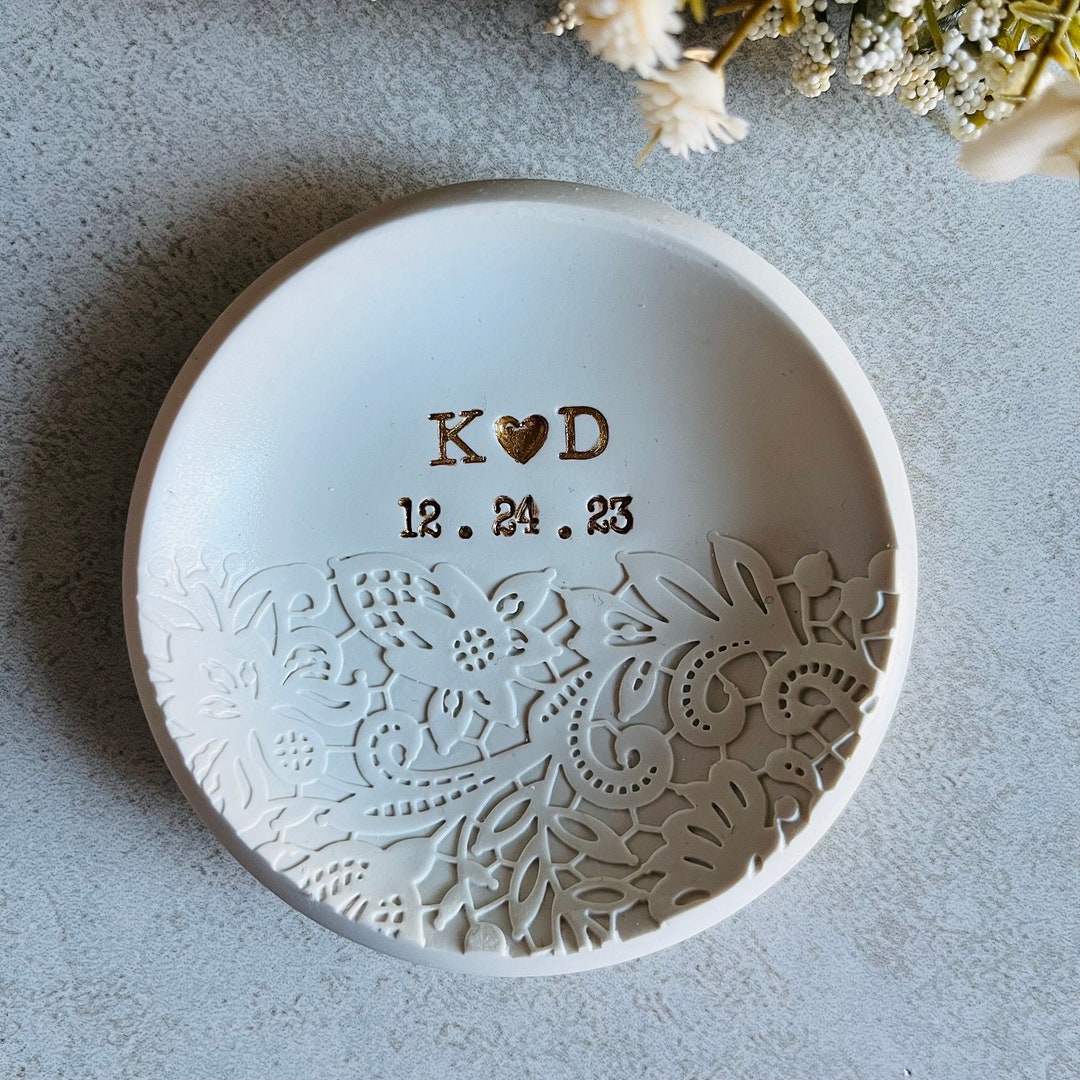 Lace Personalized Ring Dish, Custom Ring Holder, Flower 3d Embossed ...