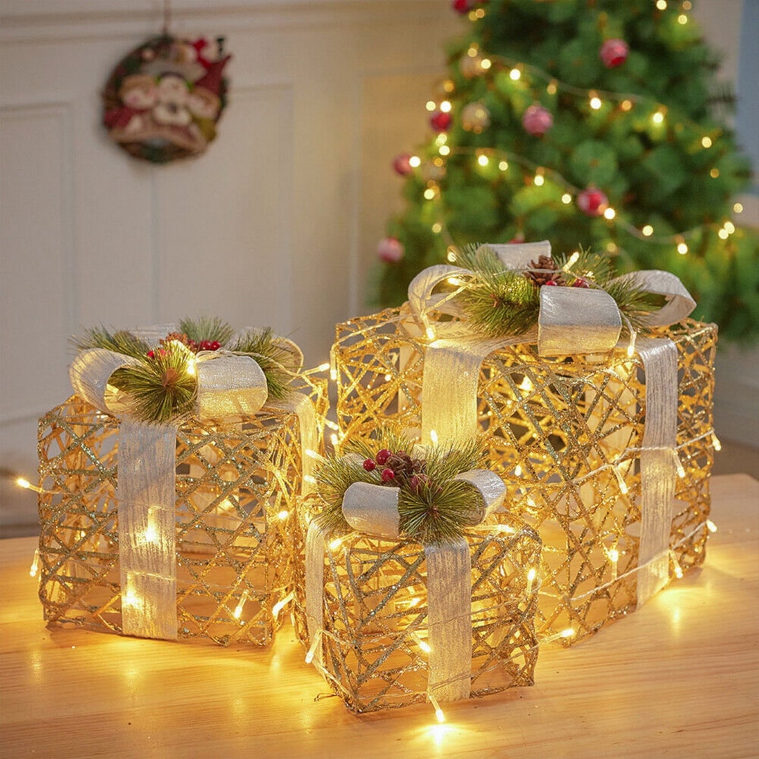 3pcs LED Present Gold Boxes That Light up Gift Boxes With - Etsy