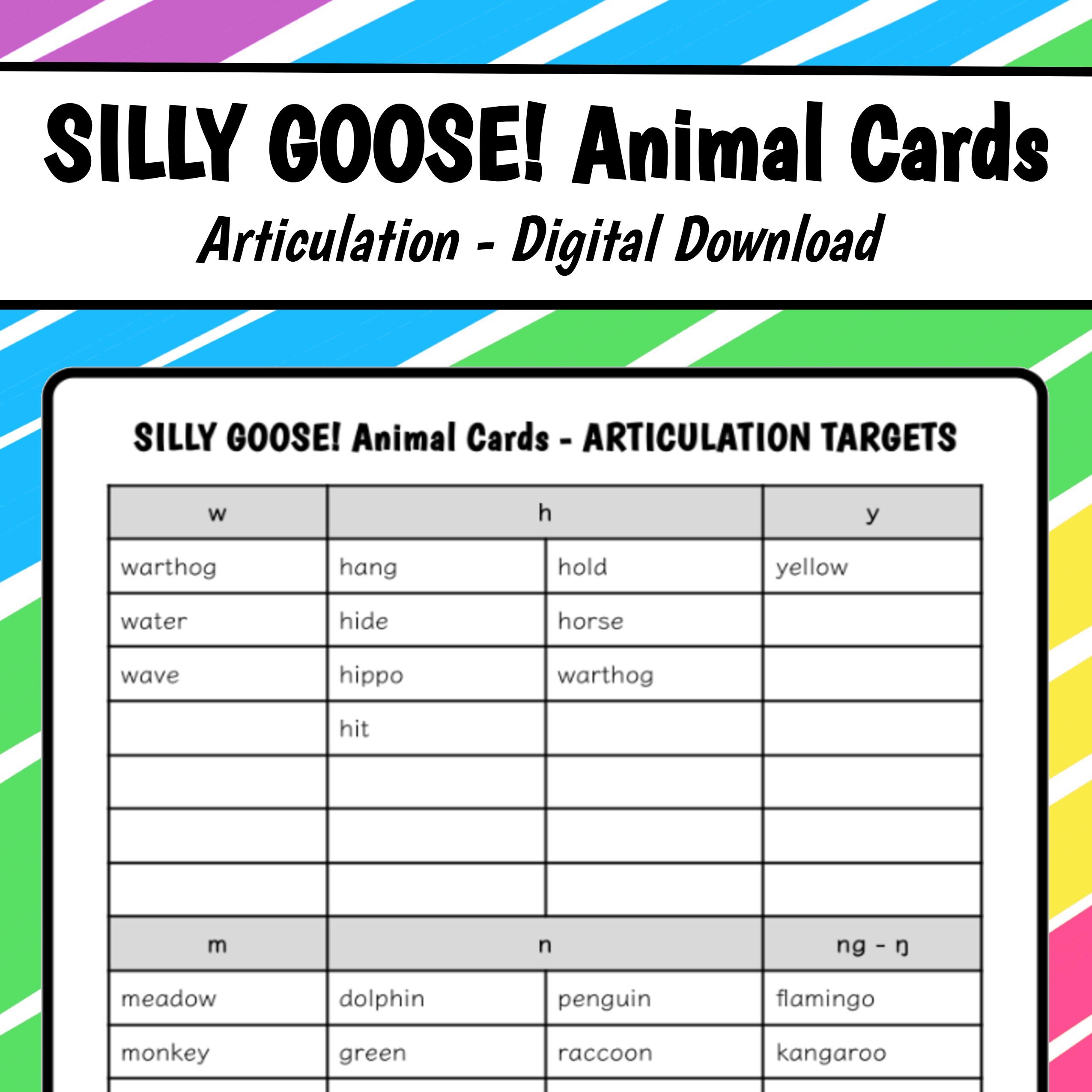 Articulation Companion // SILLY GOOSE! Animal Cards // Speech Language ...