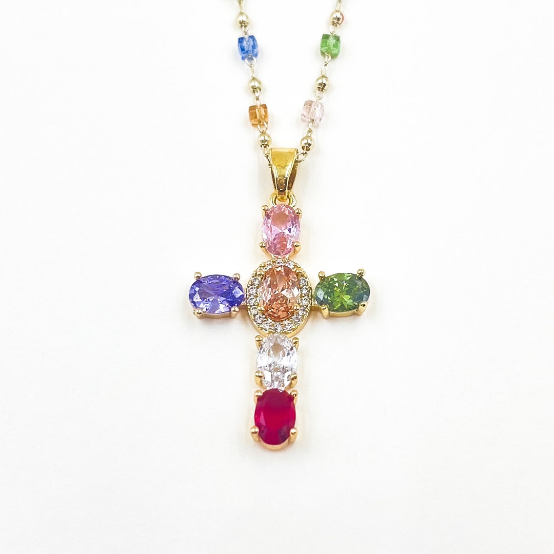 Coloured Beaded Cross Necklace Cross Necklace Cross Pendant Vintage ...