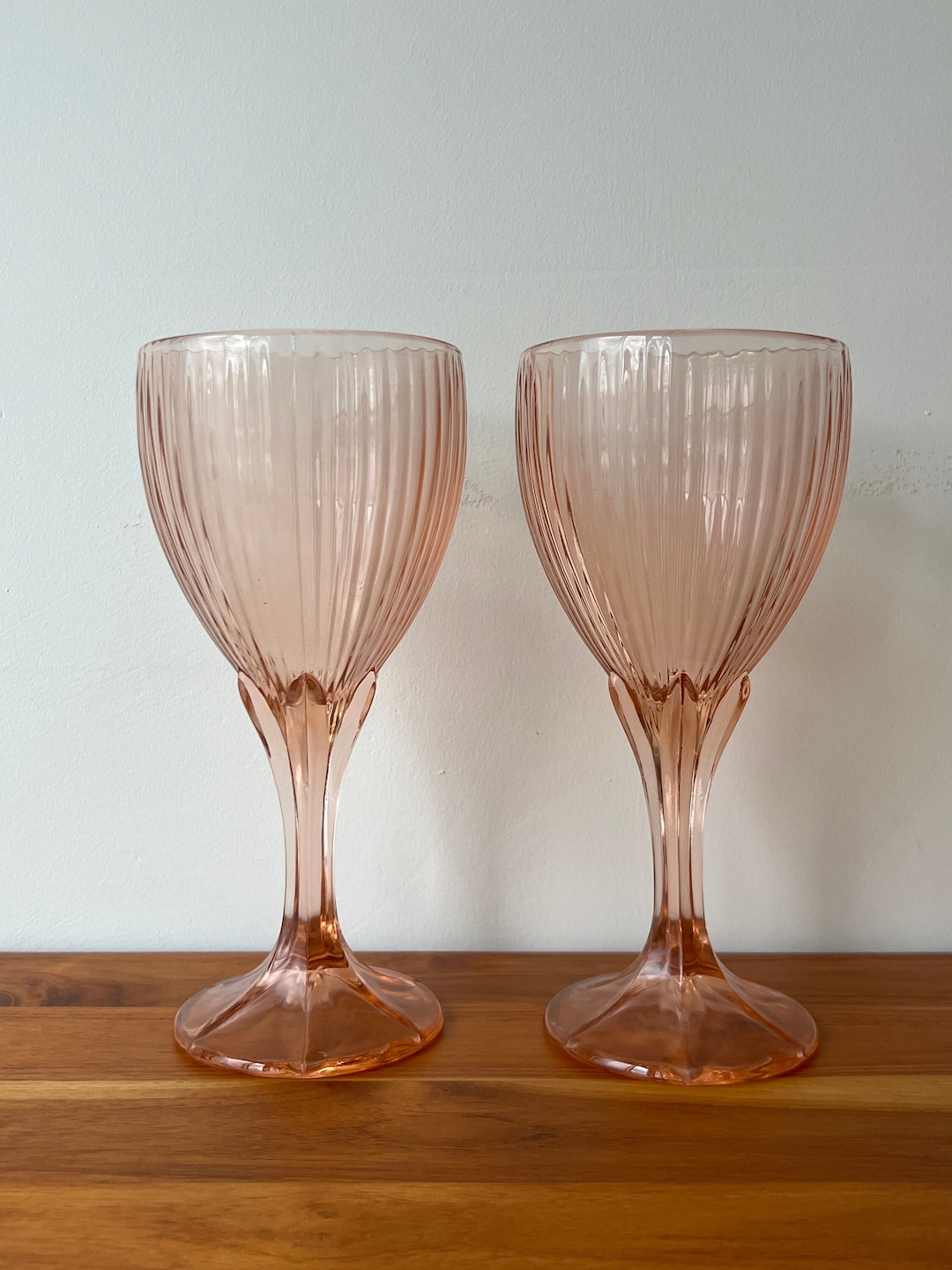 Pink Vintage Thick Cut Glass Goblets PAIR - Etsy