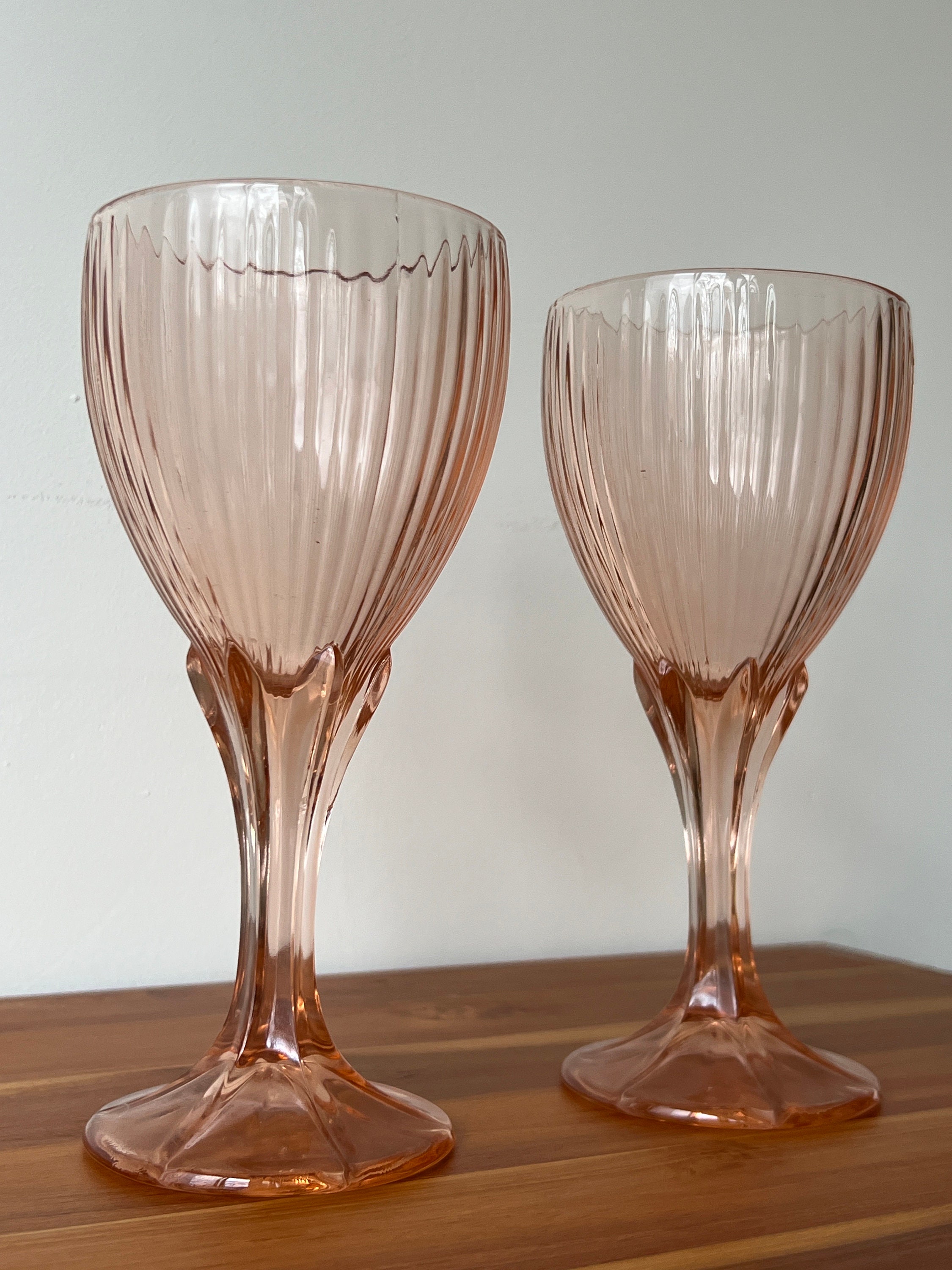 Pink Vintage Thick Cut Glass Goblets PAIR - Etsy