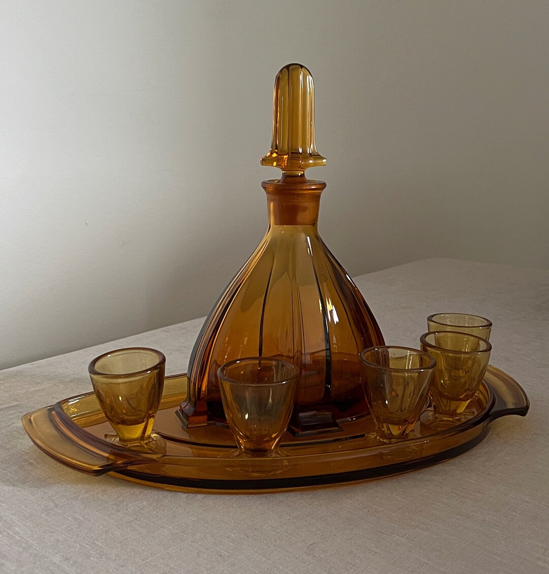 Art Deco Liqueur Decanter Set Vintage Barware Set & Tray - Etsy