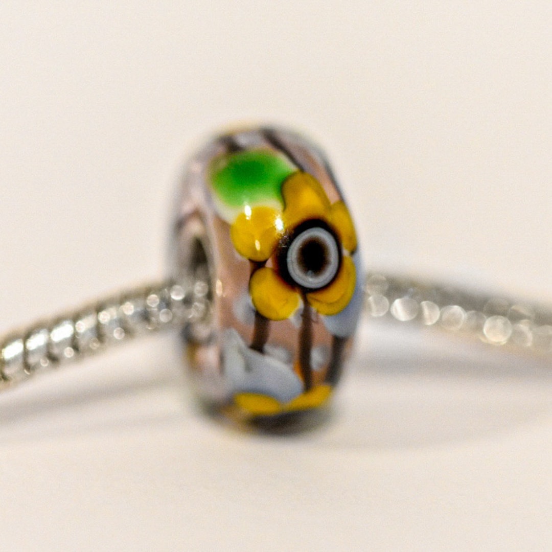 Sunflower Murano Glass Charm for Pandora Bracelets: S925 Sterling ...