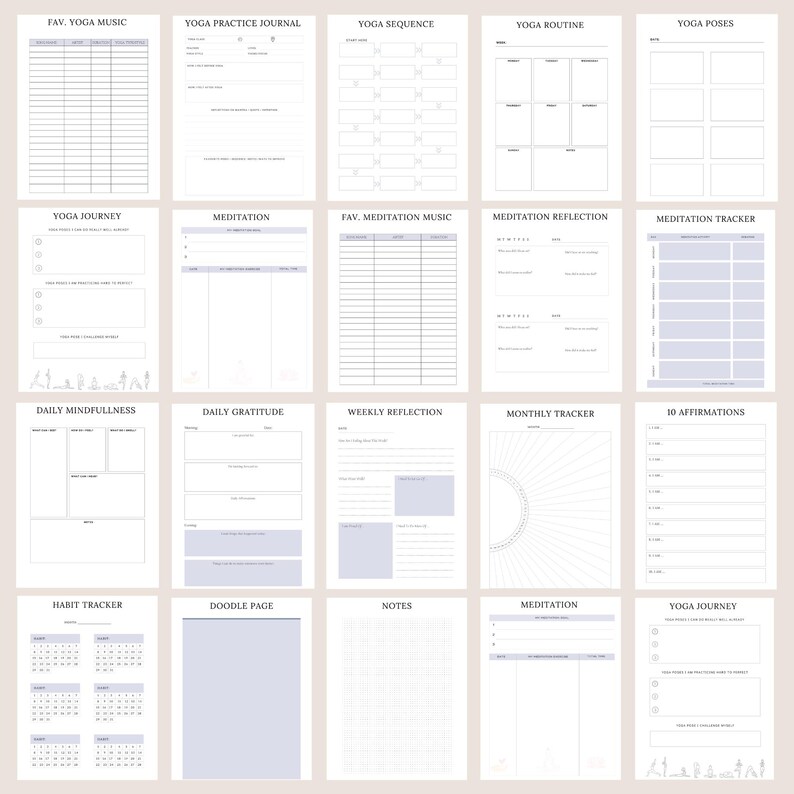 Minimalist Yoga Journal Printable Digital Fitness Planner Yoga Routine ...
