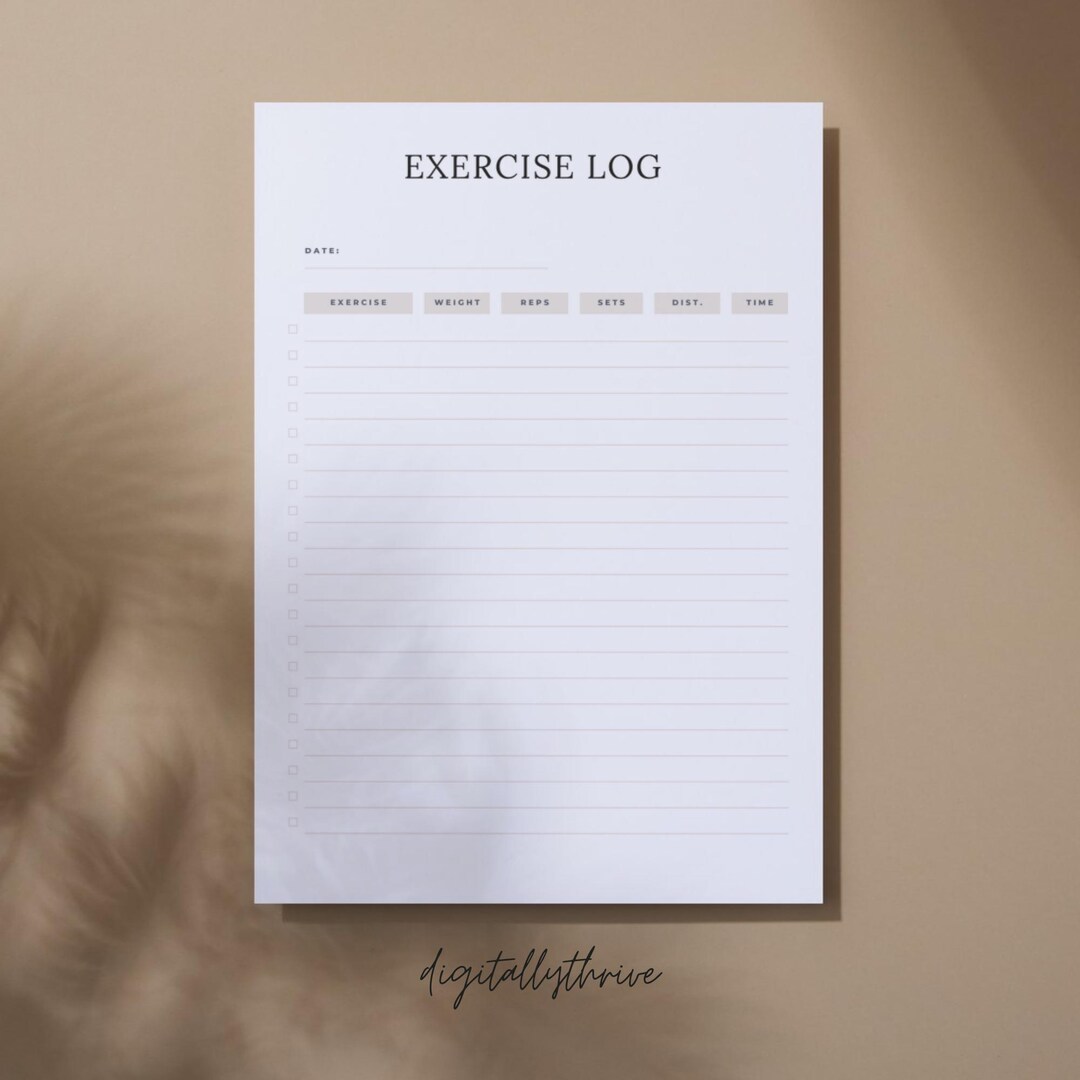 Minimalist Exercise Log Page Printable Digital Fitness Planner Yoga ...