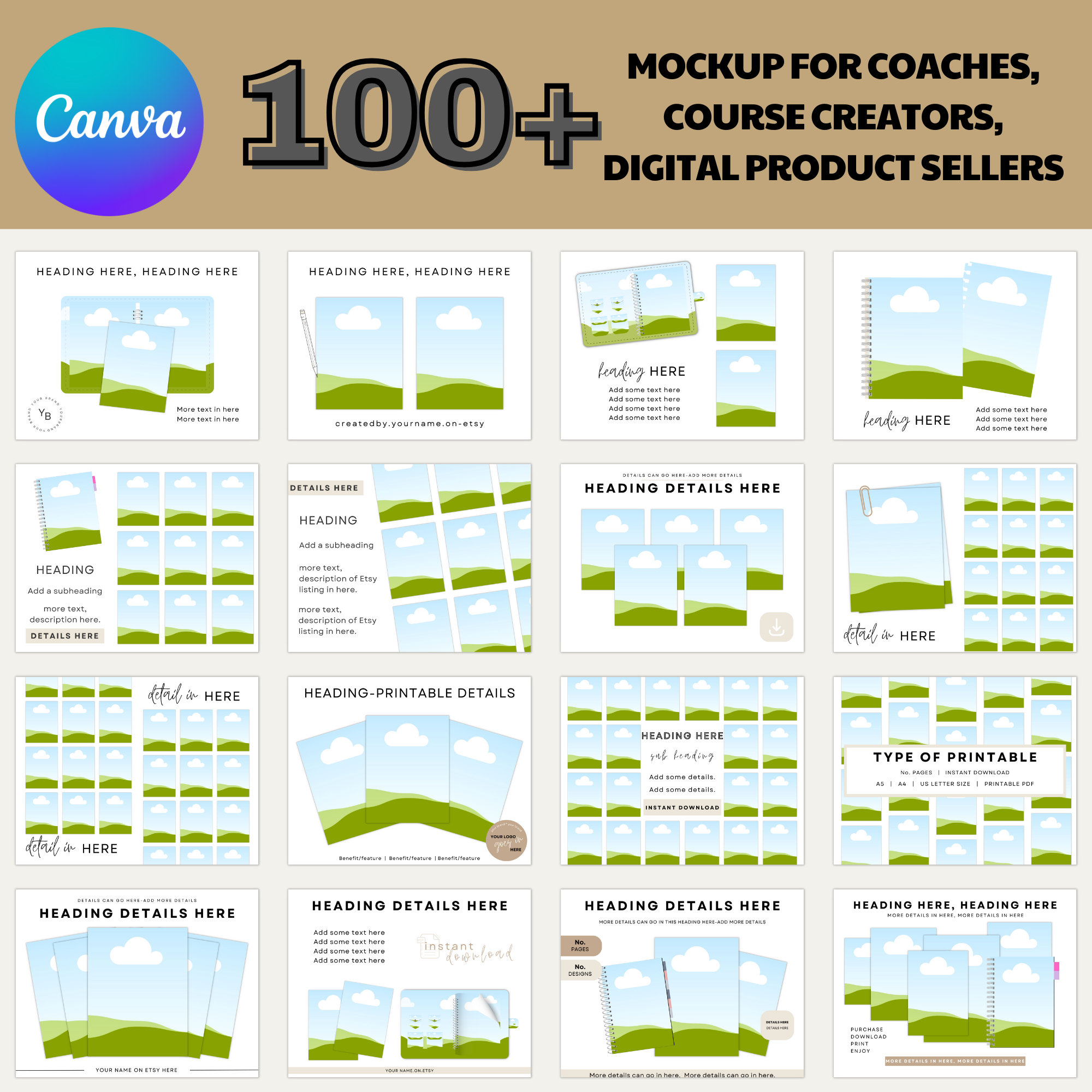 100 Mockup Canva Template for Coaches, Course Creator Mockup, Digital ...