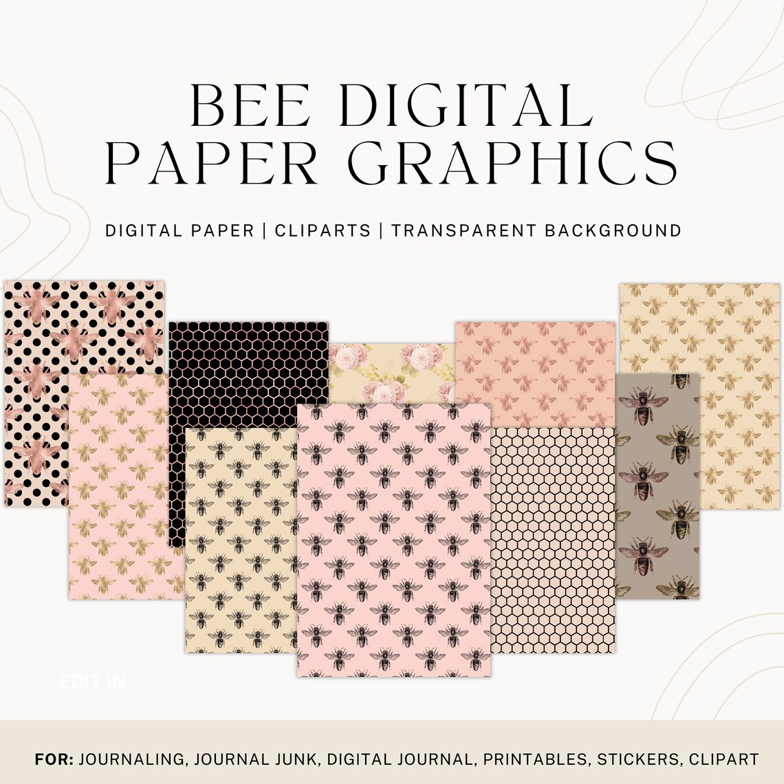 Bee Digital Paper Bee Scrapbook Paper Honey Bee Background Digital ...