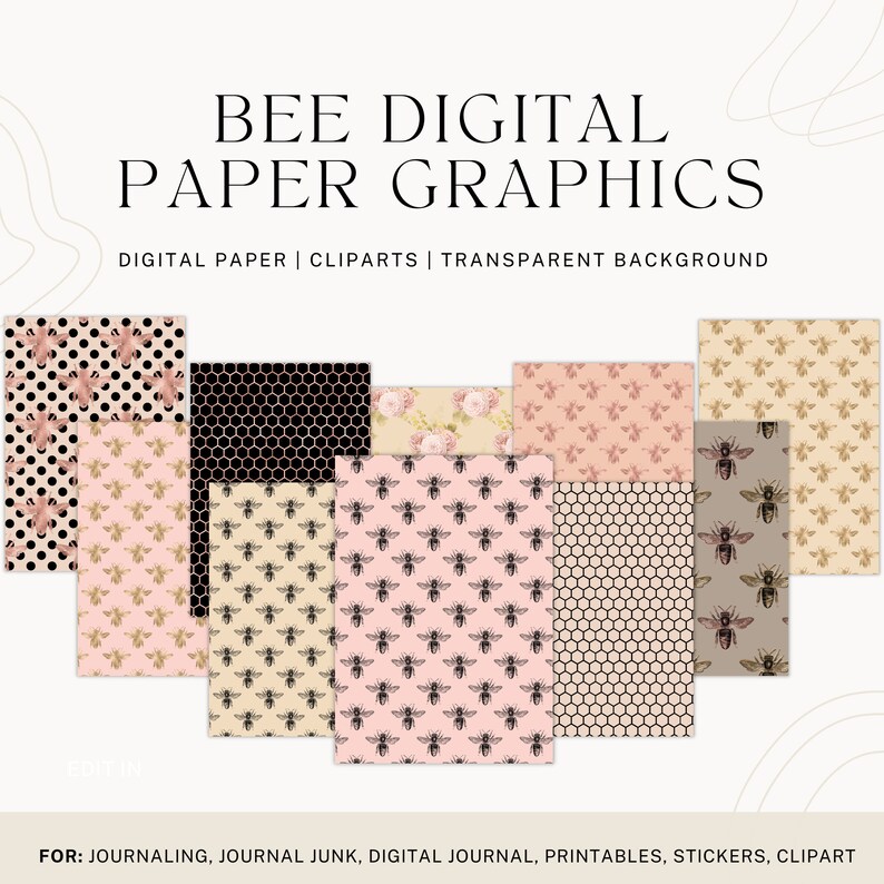 Bee Digital Paper Bee Scrapbook Paper Honey Bee Background Digital Paper Bees Bees Party Papers ...