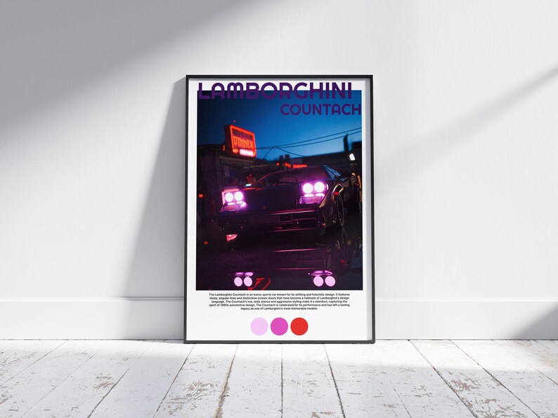 Lamborghini Countach Poster - Retro Polaroid Style Car Art - Digital ...