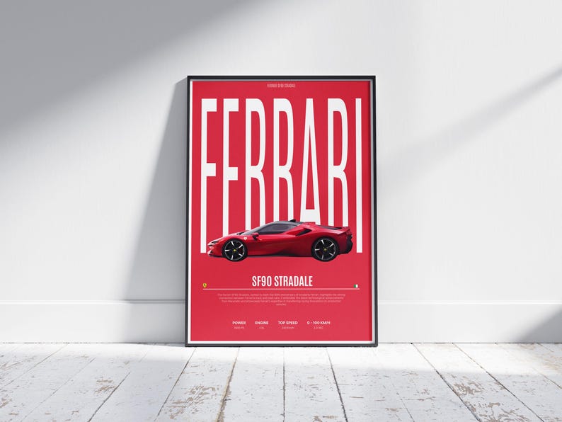Ferrari SF90 Stradale Poster - Retro Supercar Wall Art (digital ...