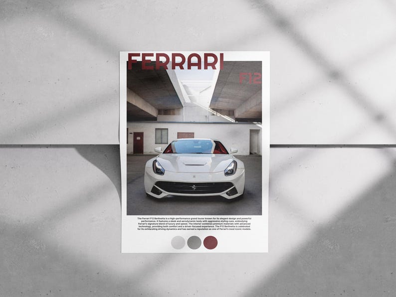 Ferrari F12 Car Poster - Retro Polaroid Style Wall Art - Digital ...