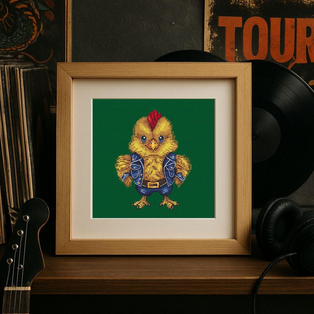Rockstar Chicken Cross Stitch Pattern: Punk Bird Embroidery (PDF ...