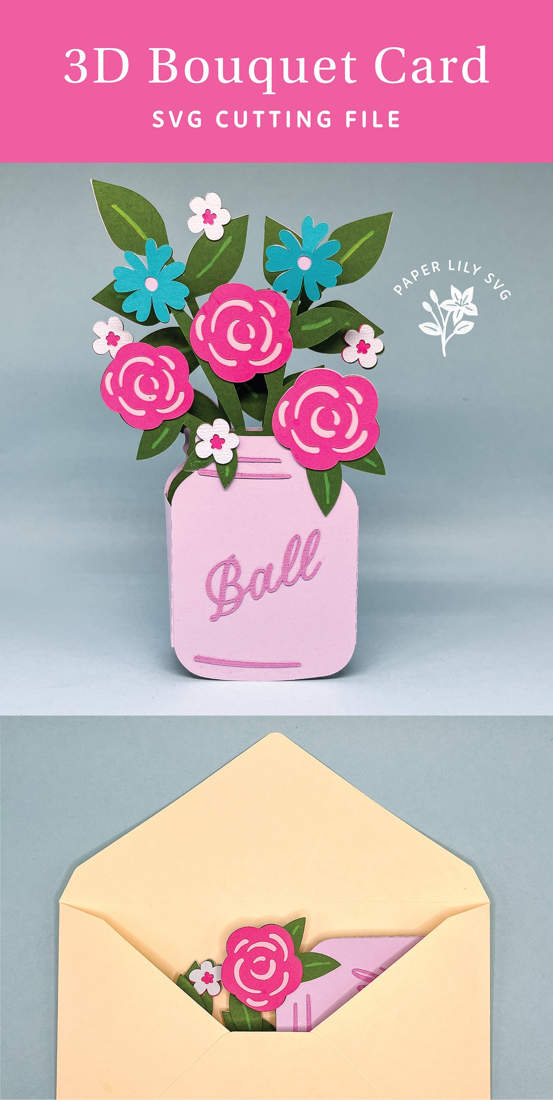 Flower Bouquet Svg, Pop up Card Svg, Flower Vase Svg, Wildflower Svg ...