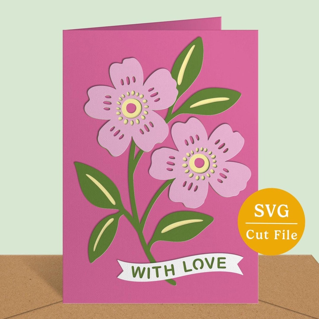 Flower SVG Card | 3D Layered Floral Card for Cricut | Handmade Papercut ...