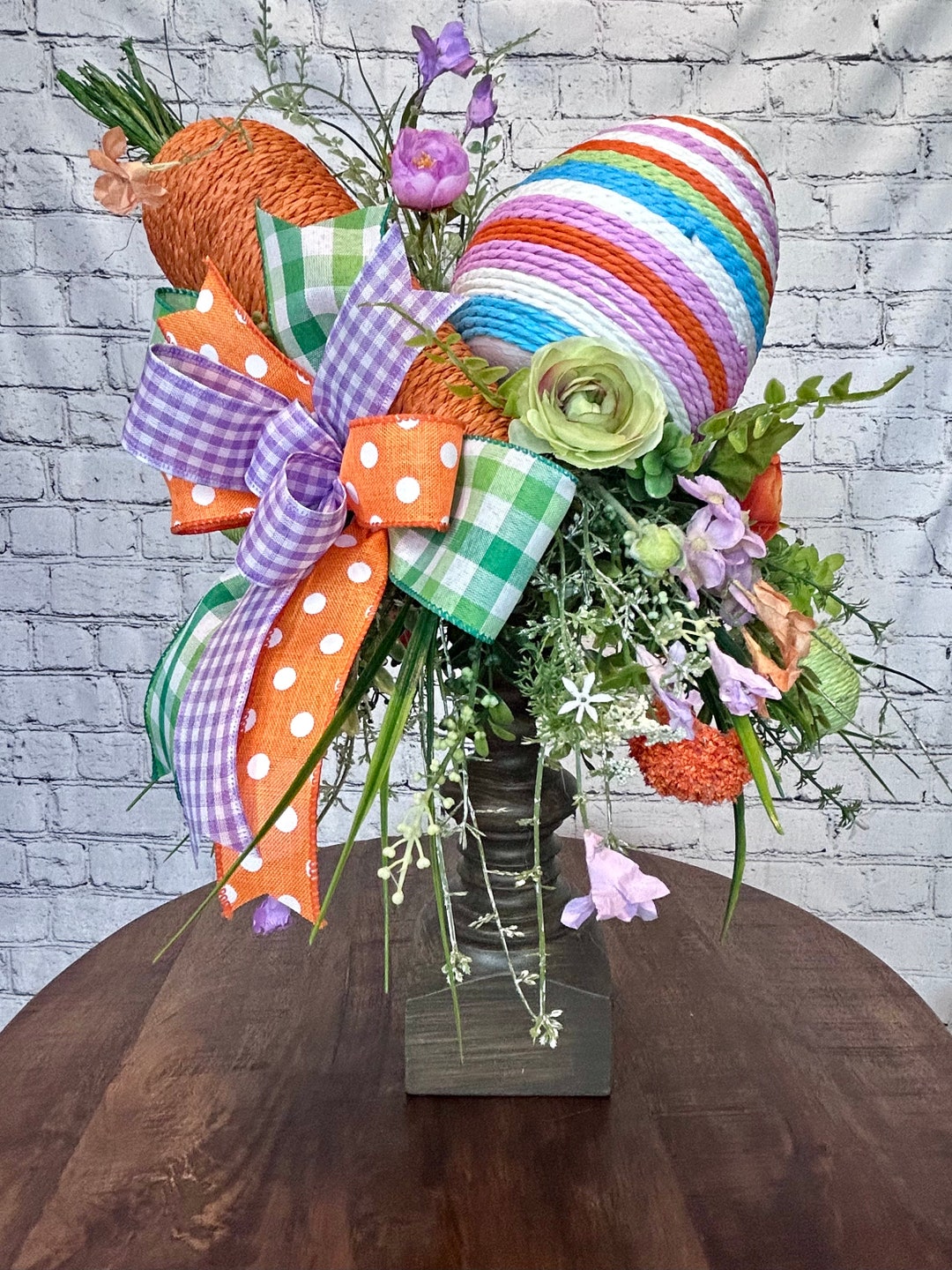 Easter Candlestick Centerpiece, Carrot Easter Egg Tabletop Arrangement ...