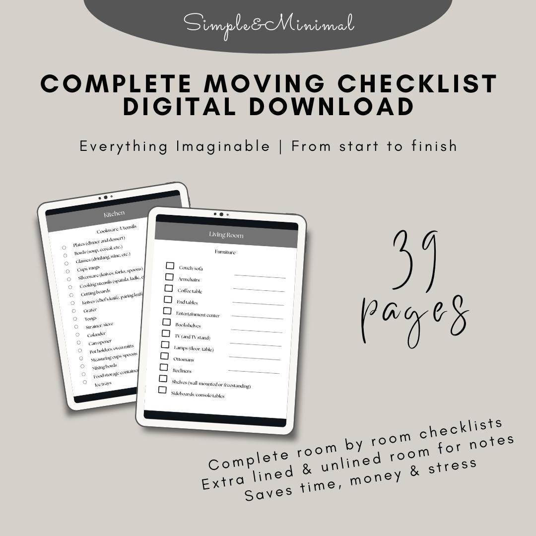 Ultimate Moving Checklist - Printable Digital Download - Etsy