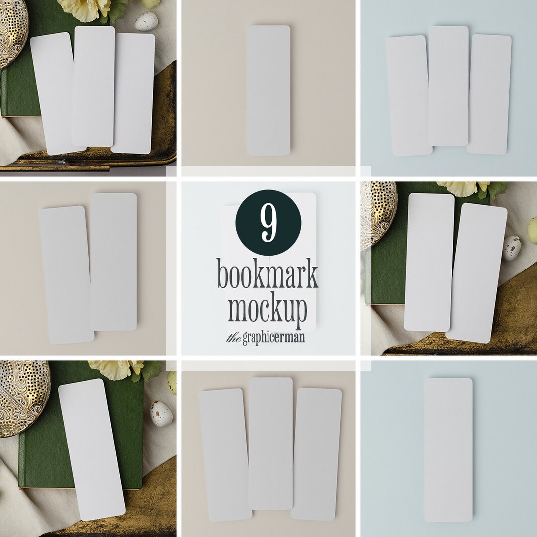 9 Bookmark Mockup Bundle, 2x6 Inch Bookmark Mockup, Smart Object ...