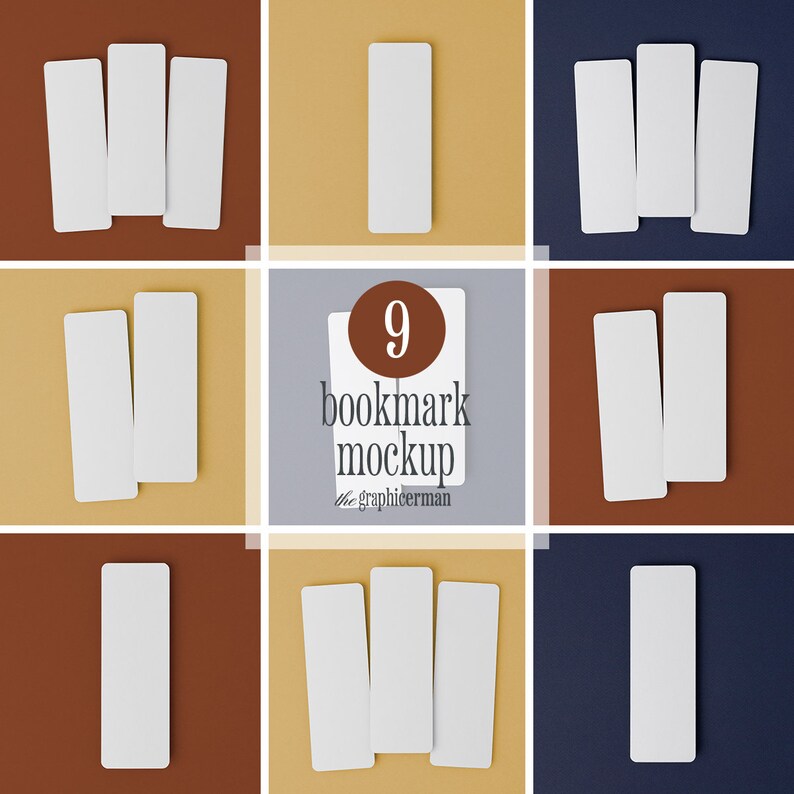 9 Bookmark Mockup Bundle, 2x6 Inch Bookmark Mockup, Smart Object ...