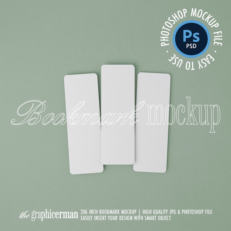 3 Bookmarks Mockup, 2x6 Inch Bookmark Mockup, Smart Object, Minimal ...