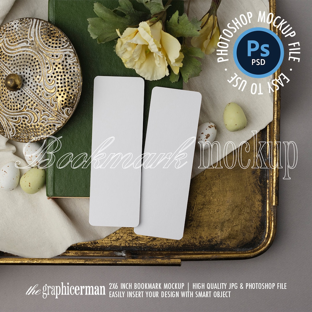2 Bookmarks Mockup, 2x6 Inch Bookmark Mockup, Vintage Card Mockup ...