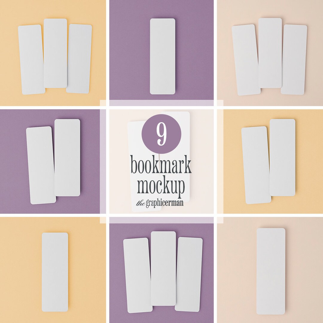 9 Bookmark Mockup Bundle, 2x6 Inch Bookmark Mockup, Smart Object ...