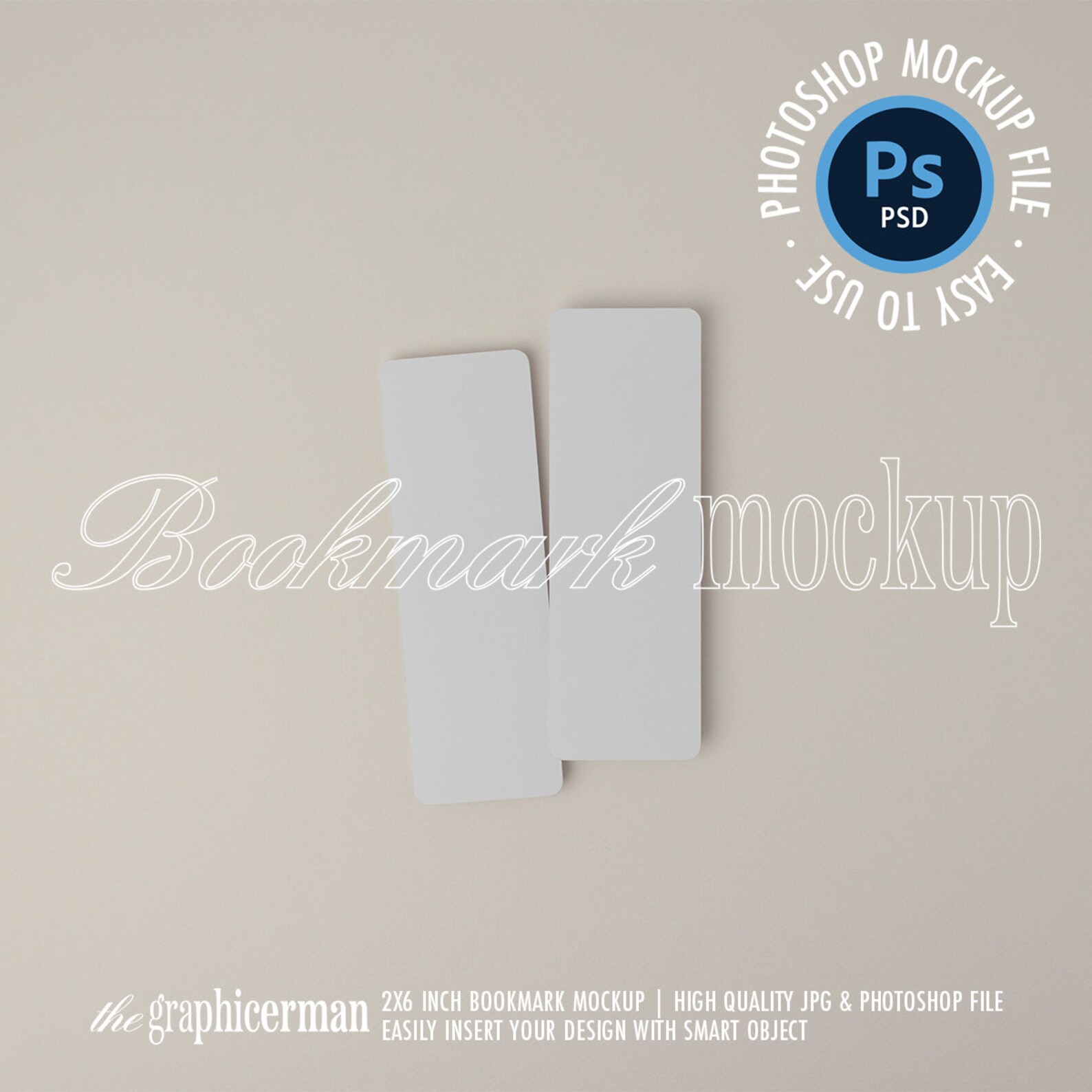 2 Bookmarks Mockup, 2x6 Inch Bookmark Mockup, Smart Object, Minimal ...
