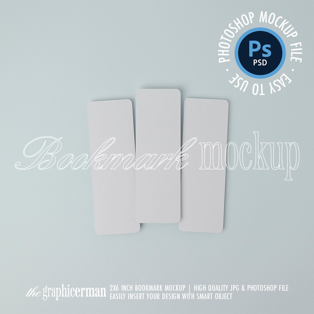 3 Bookmarks Mockup, 2x6 Inch Bookmark Mockup, Smart Object, Minimal ...