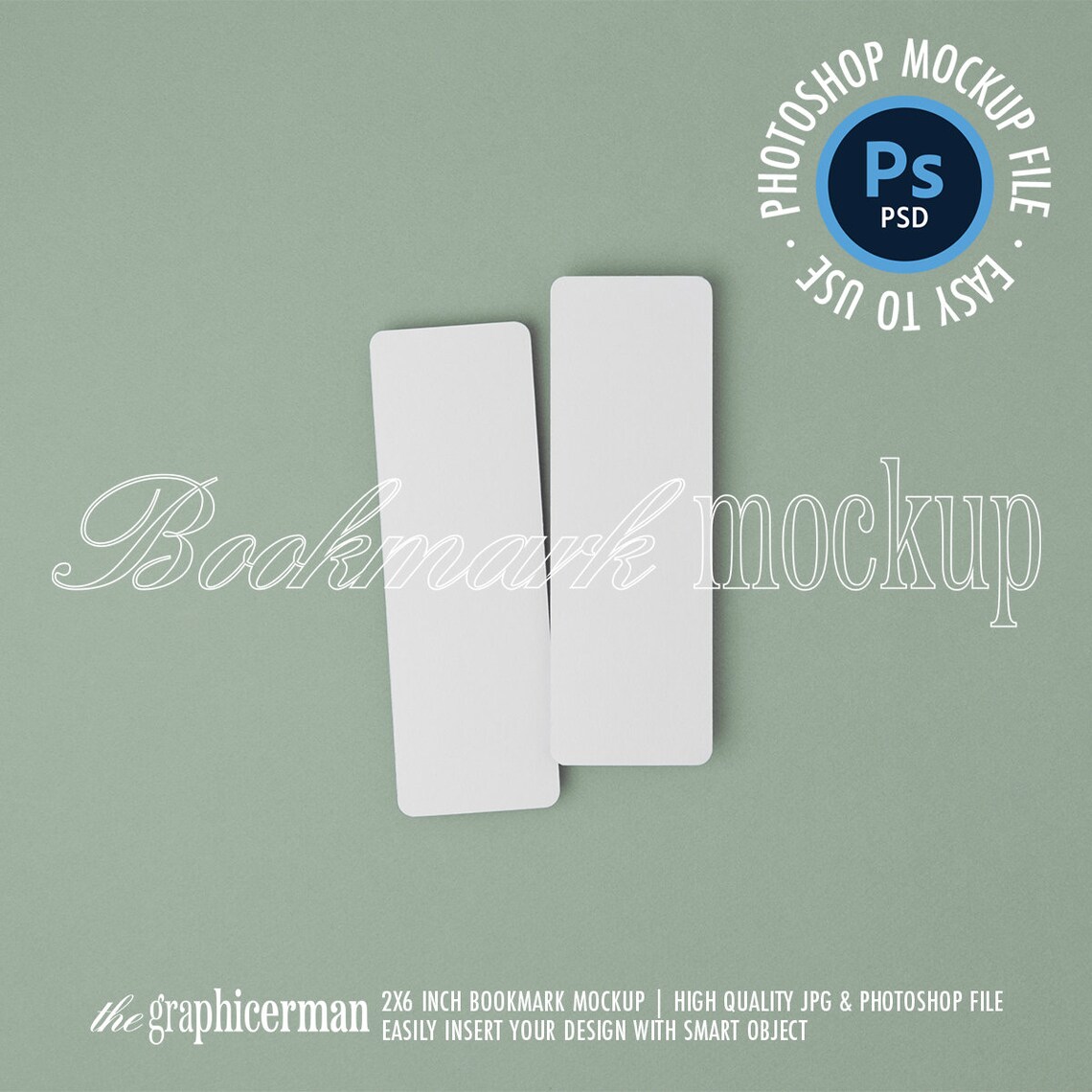 2 Bookmarks Mockup, 2x6 Inch Bookmark Mockup, Smart Object, Minimal ...