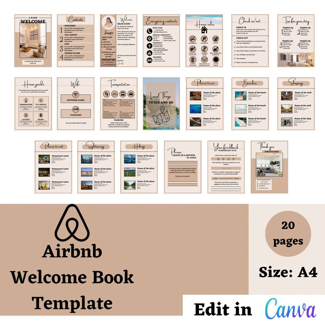 Airbnb Stay Guide Book Template | Digital Canva Editable Template ...