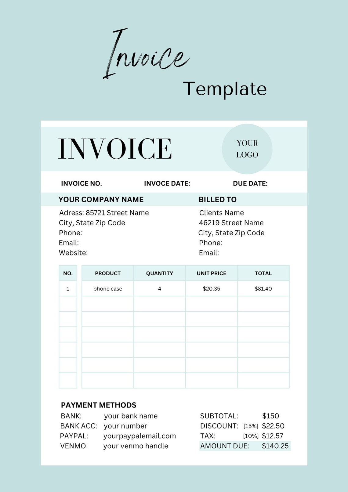 Invoice Printable Template Small Business Invoice Sheet Canva Template ...