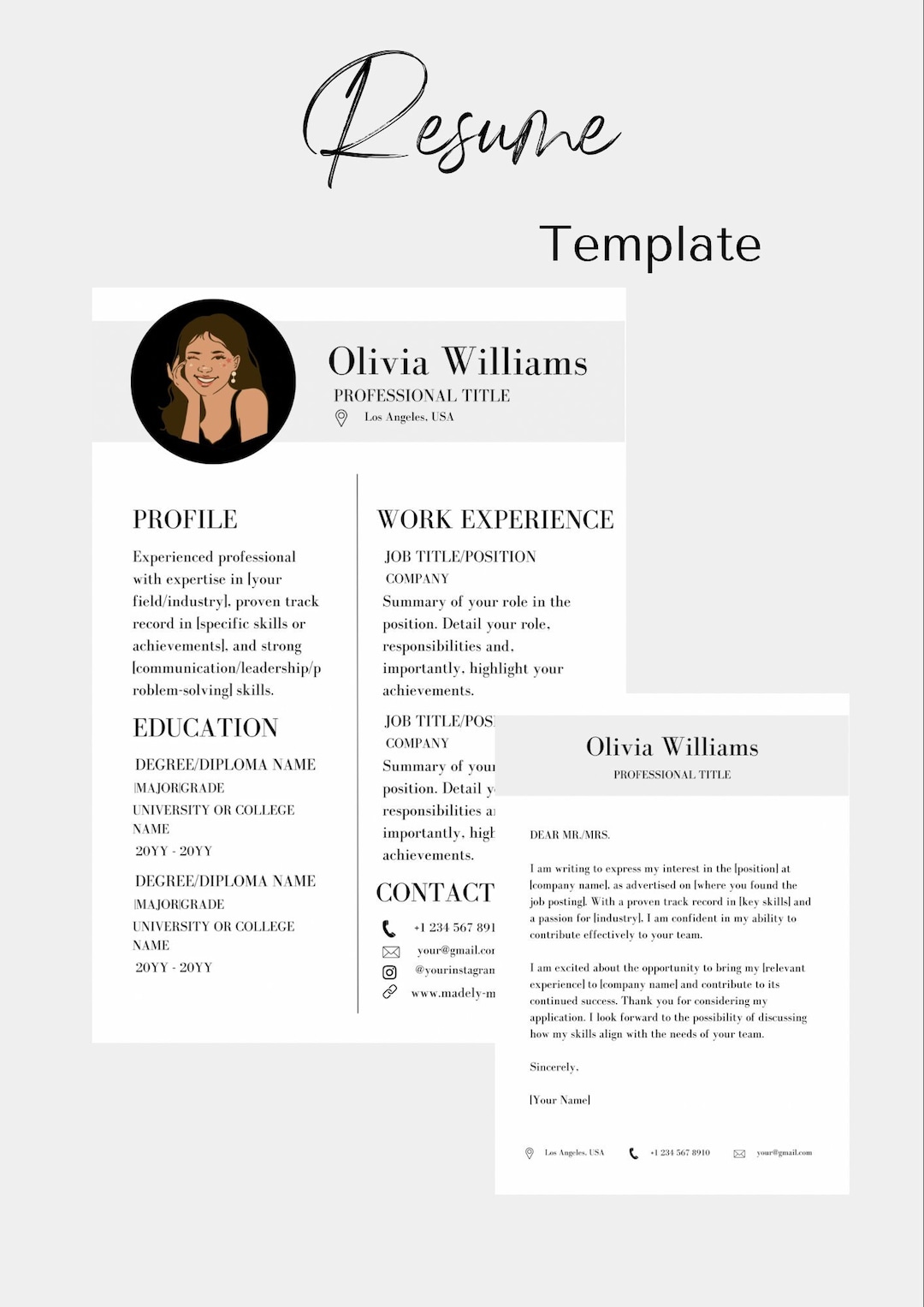 Resume Template Printable CV Canva Template | Editable Resume - Etsy