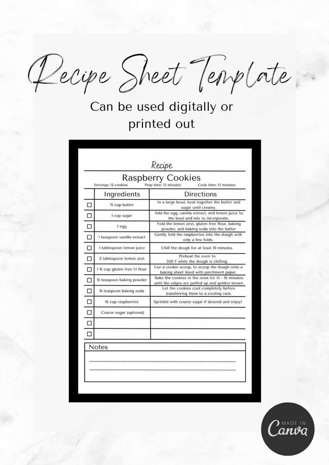 Recipe Sheet Template Printable Canva Recipe Editable Template - Etsy