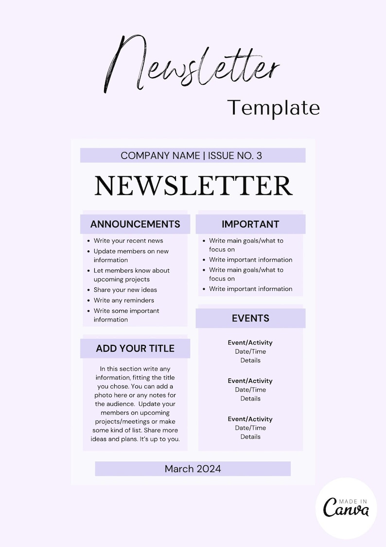 Newsletter Template Small Business Editable Canva Monthly Newsleetter ...