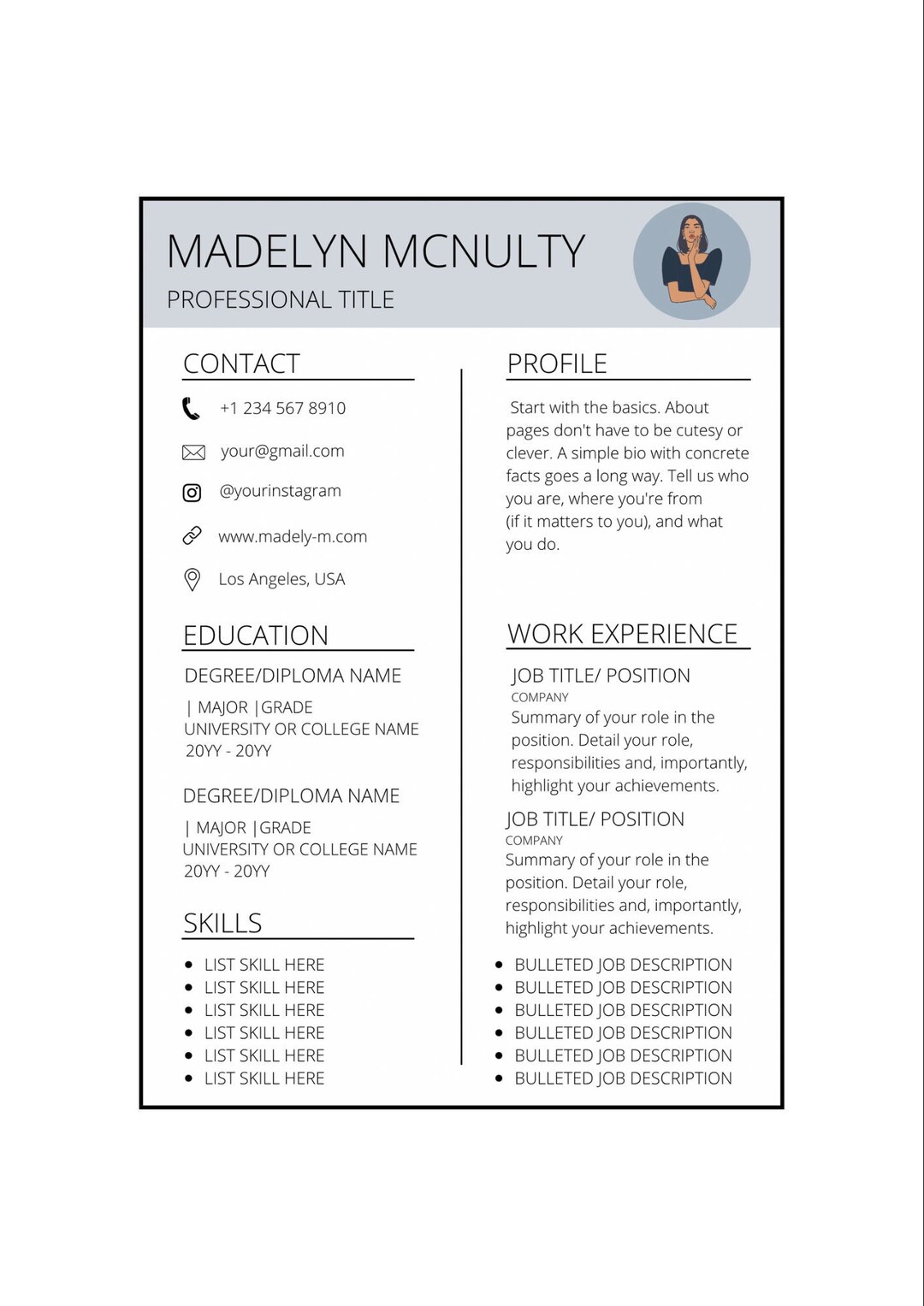 Resume Template Printable CV Canva Template - Etsy