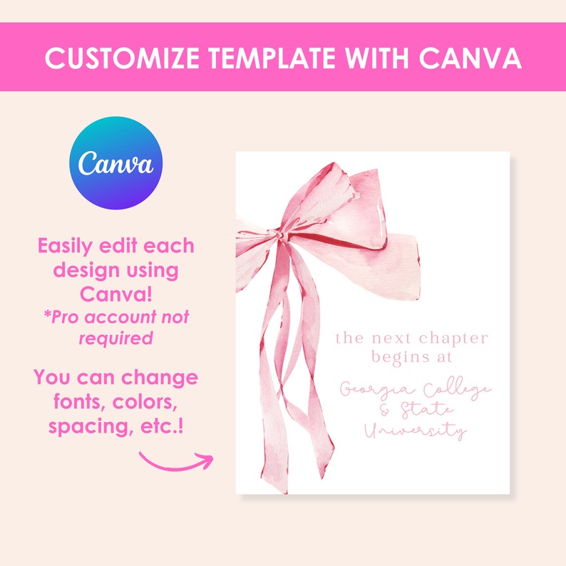 EDITABLE next Chapter Coquette Pink Bow Sign Instant Download ...