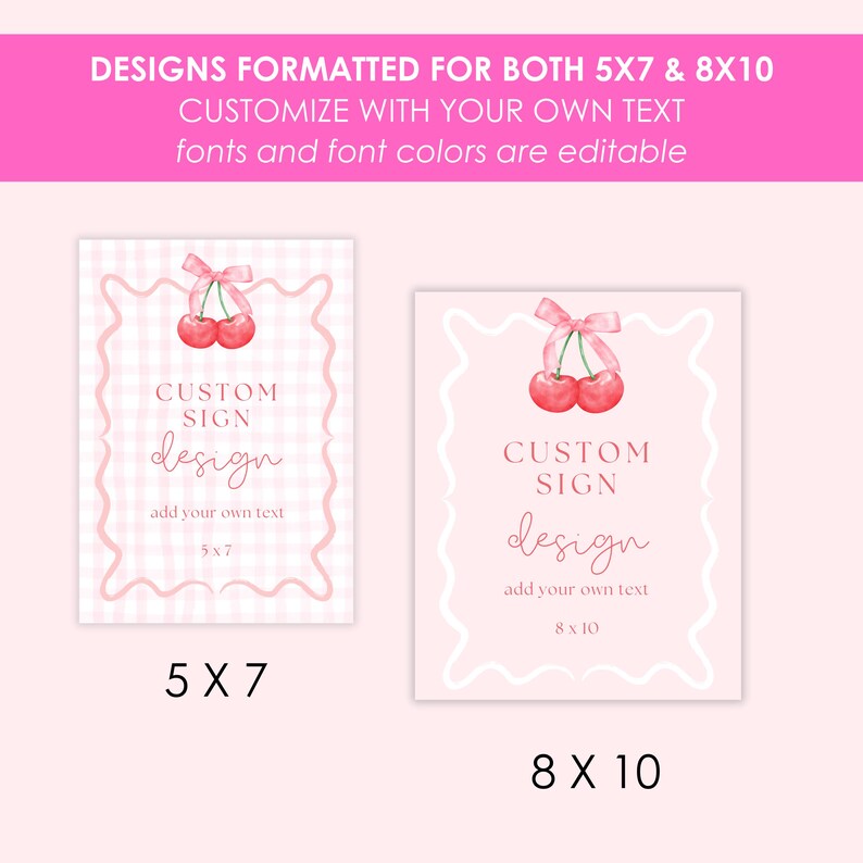 Editable Coquette Cherries Sign: Watercolor Party Decor (digital ...