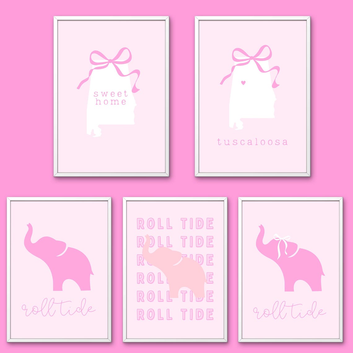 Set of 30 University of Alabama Dorm Wall Art Pink Digital Prints Bama ...