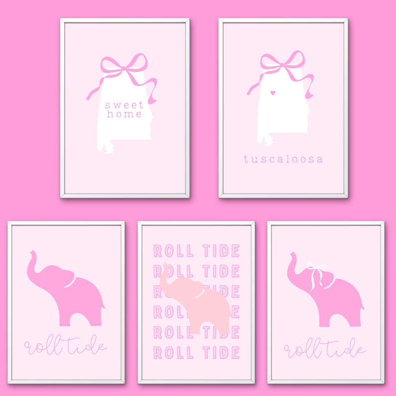 Set of 30 University of Alabama Dorm Wall Art Pink Digital Prints Bama ...