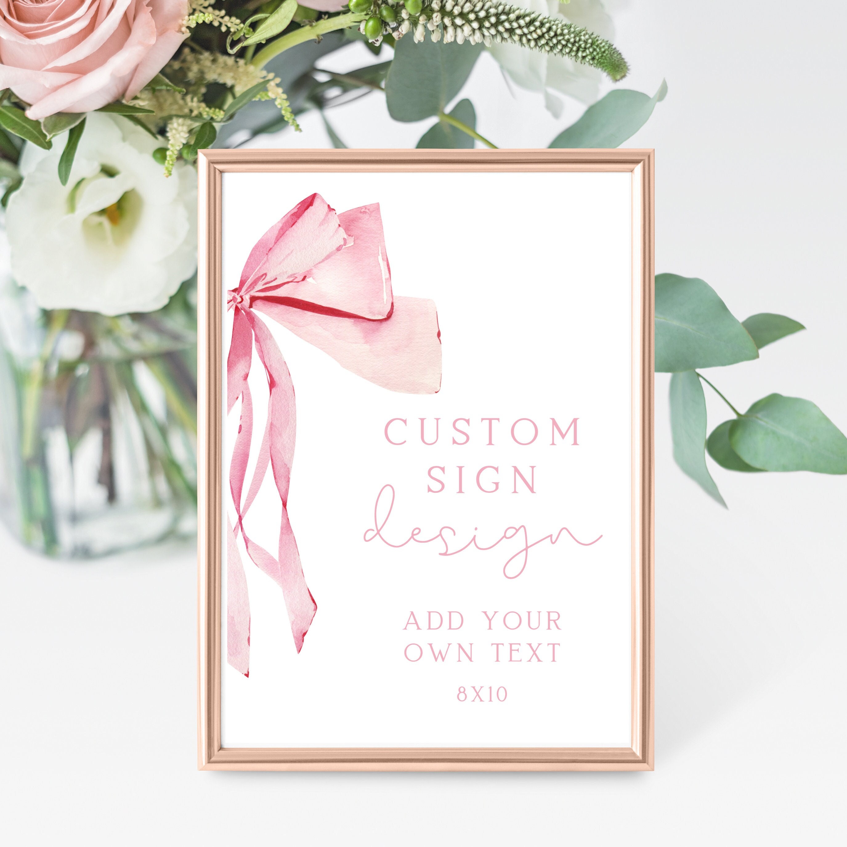 EDITABLE Coquette Pink Bow Sign Instant Download Watercolor Graduation ...
