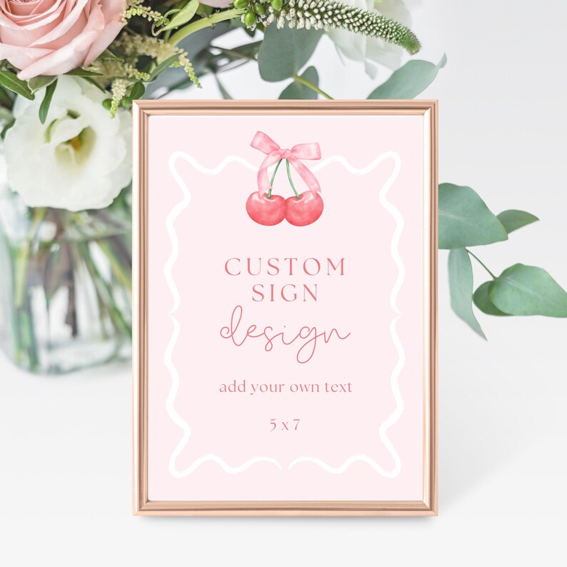 Editable Coquette Cherries Sign: Watercolor Party Decor (digital ...