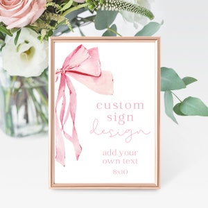 EDITABLE Coquette Pink Bow Sign Instant Download Watercolor Graduation ...