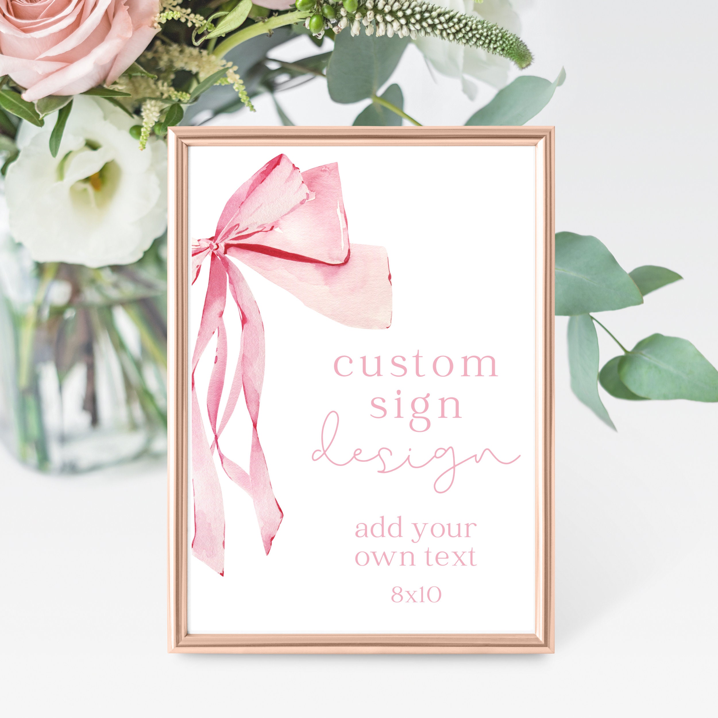 EDITABLE Coquette Pink Bow Sign Instant Download Watercolor Graduation ...