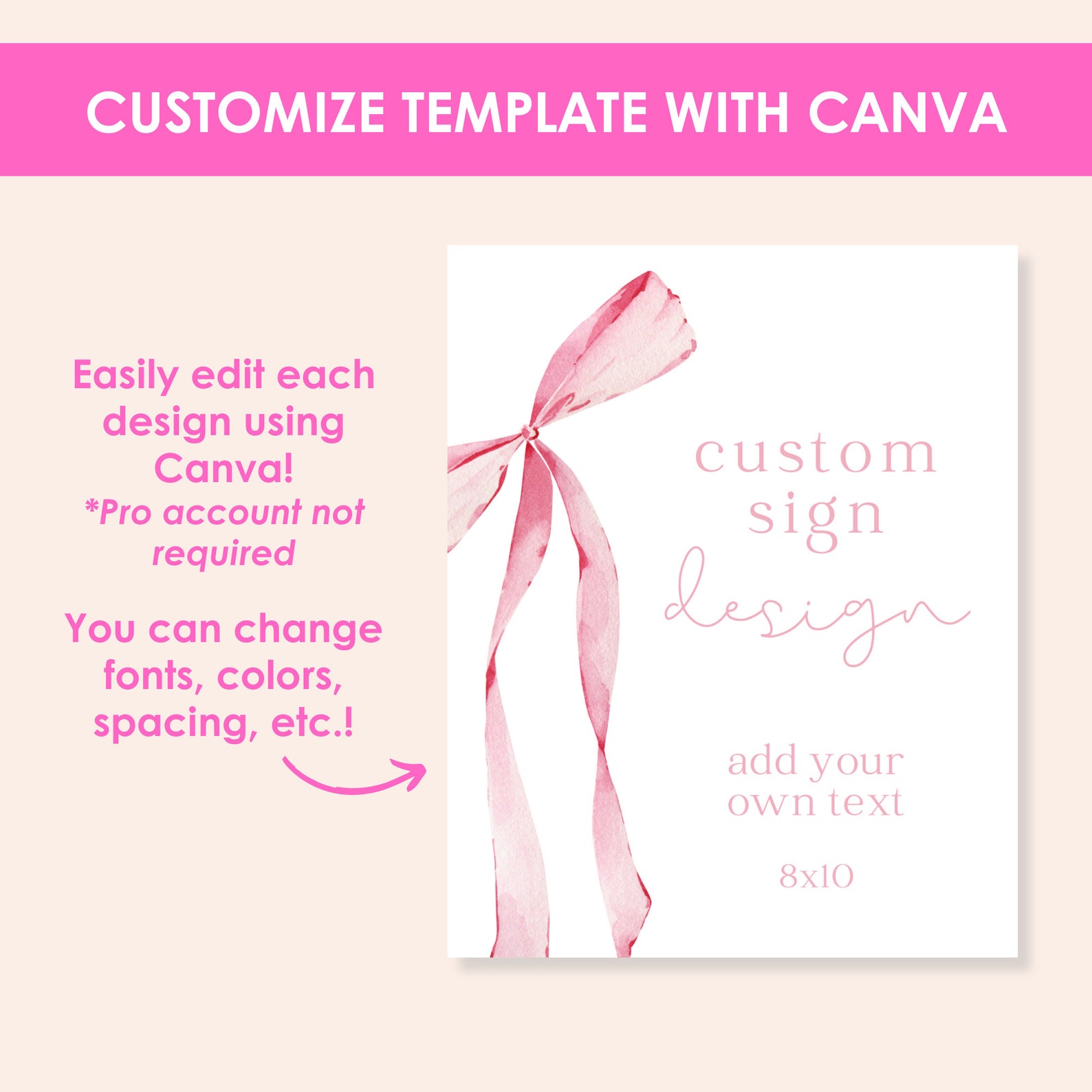 EDITABLE Coquette Pink Bow Sign Instant Download Watercolor Graduation ...