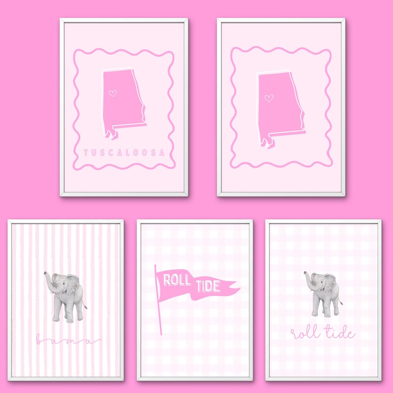 Set of 30 University of Alabama Dorm Wall Art Pink Digital Prints Bama ...