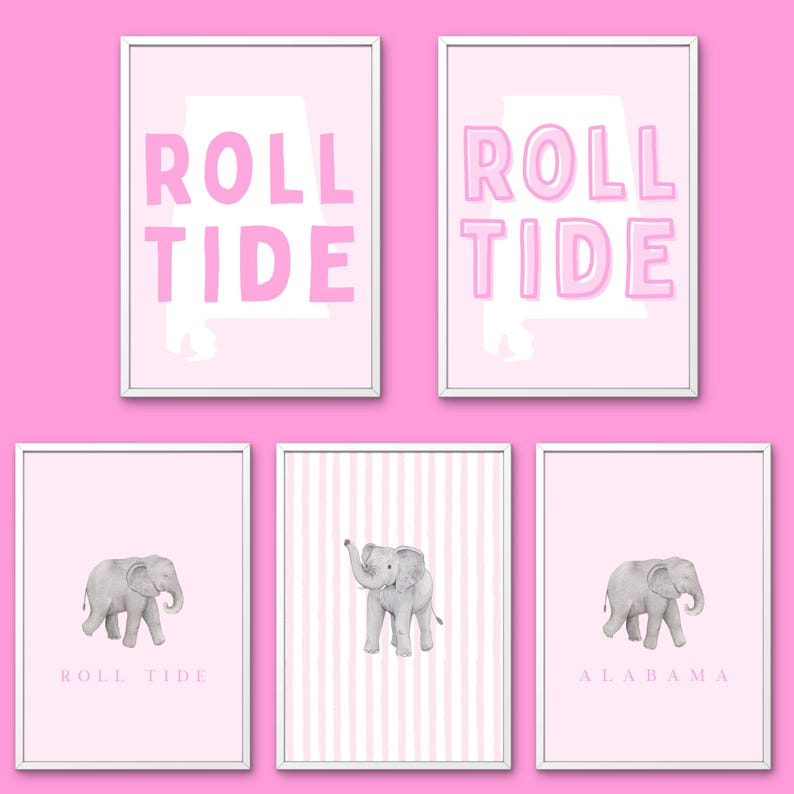 Set of 30 University of Alabama Dorm Wall Art Pink Digital Prints Bama ...