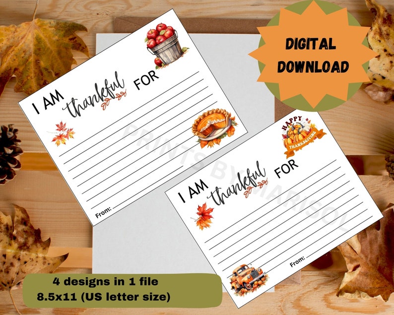 Printable Thanksgiving Thankful for Cards, I Am Thankful for Cards ...